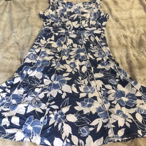 Studio One | Dresses | Denim Look Blue Floral Dress L Spandex Stretch ...